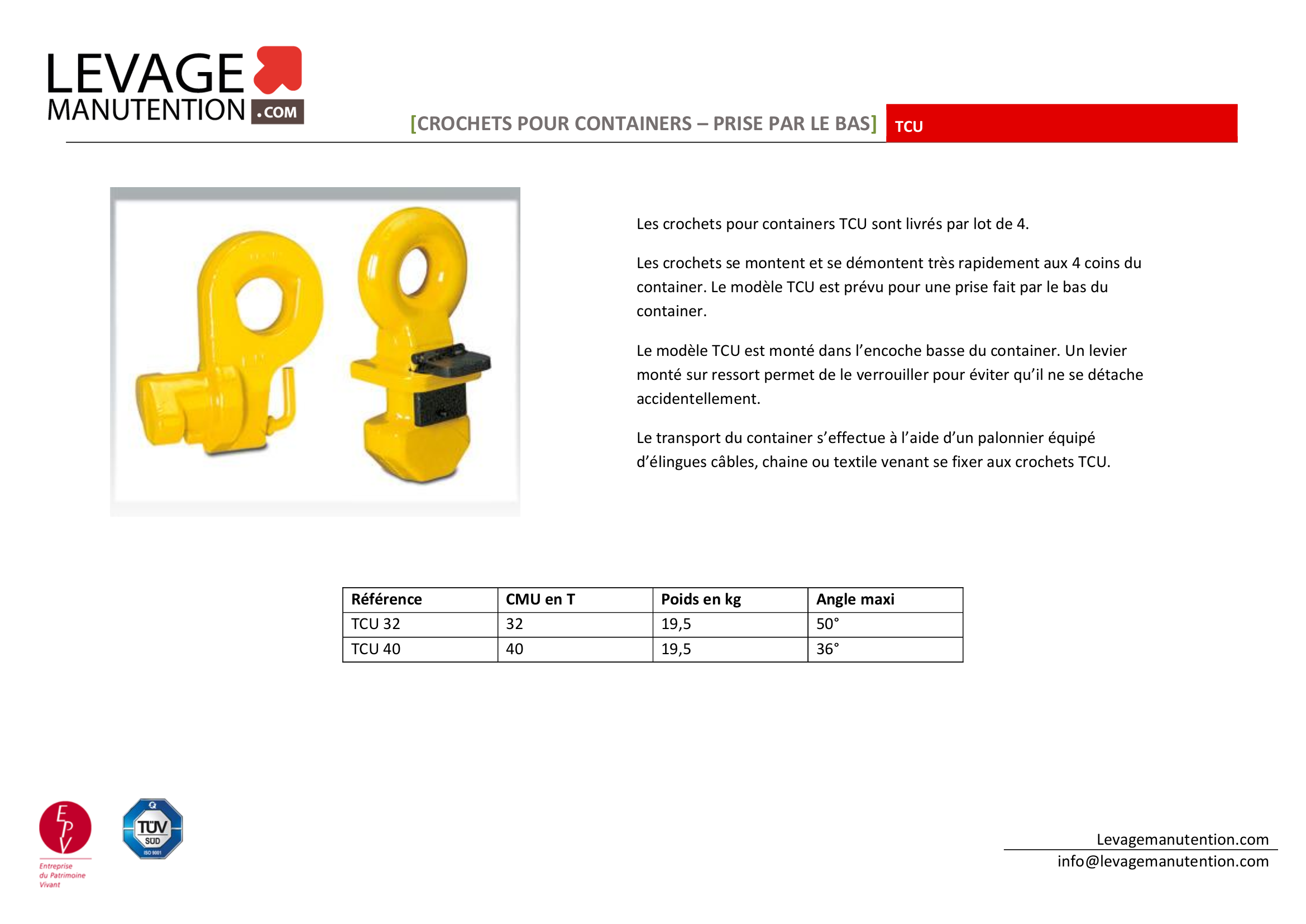 MAINS DE LEVAGE CONTAINER 4 POINTS AVEC BLOQUEUR